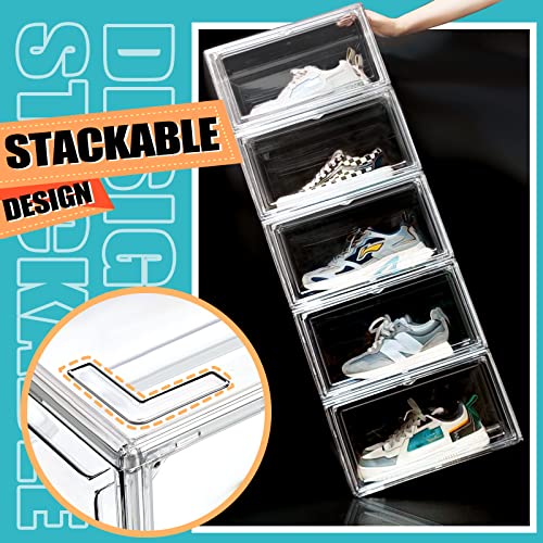 EDS FAM 4 Pack Sneaker Storage for Sneakerheads Shoe Boxes Crates Clear Plastic Stackable Boot Display Case