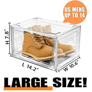 EDS FAM 4 Pack Sneaker Storage for Sneakerheads Shoe Boxes Crates Clear Plastic Stackable Boot Display Case