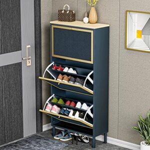 sweiko entryway shoe storage cabinet with 3 flip drawers metal door shoe cabinet organizer with mesh door freestanding shoe rack storage cabinet with wooden top for hallway bedroom mudroom blue-gray