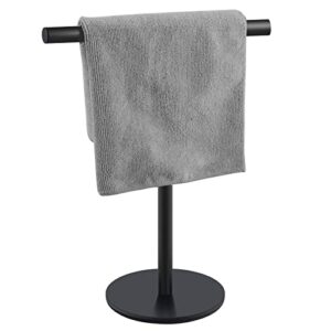 mutclord t-shape hand towel holder - free standing hand towel rack for bathroom or kitchen countertops, with sus304 stainless steel matte black finish, minimalist style