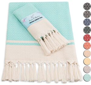 rumi&shams turkish hand towel set of 2 | 100% cotton modern farmhouse hand towels | 16 x 32 inches boho towels | bathroom hand towels | perfect turkish kitchen towels | bath hand towels (aqua)