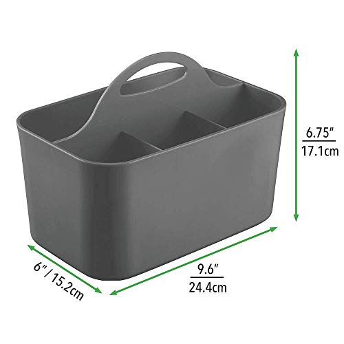 mDesign 2 Piece Combo - Plastic Trash Can & Bathroom Caddy - For Bathroom - Store and Organize Bathroom - Divided Basket Bin with Handle for Bathroom - Set of 2 - Charcoal Gray