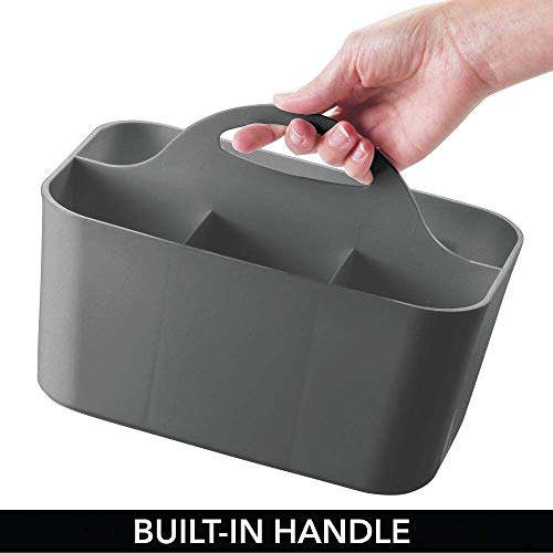 mDesign 2 Piece Combo - Plastic Trash Can & Bathroom Caddy - For Bathroom - Store and Organize Bathroom - Divided Basket Bin with Handle for Bathroom - Set of 2 - Charcoal Gray