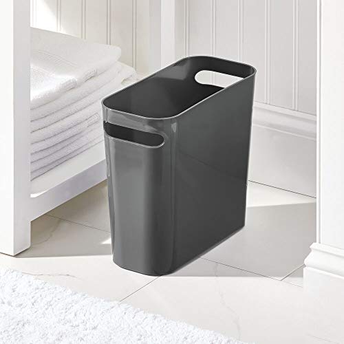 mDesign 2 Piece Combo - Plastic Trash Can & Bathroom Caddy - For Bathroom - Store and Organize Bathroom - Divided Basket Bin with Handle for Bathroom - Set of 2 - Charcoal Gray