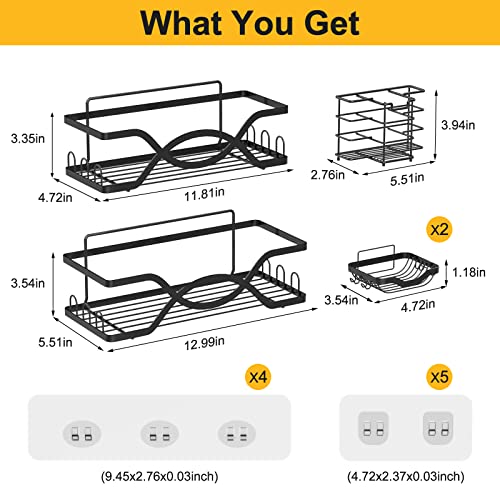 Cibert Shower Caddy, 5-pack Shower Shelves for Inside Shower, Bathroom Shower Organizer, Adhesive Shower Organizer No Drilling Rustproof Shower Rack Bathroom Organization and Storage Accessories Black