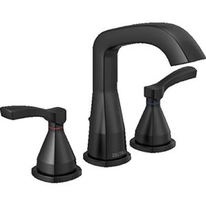 delta faucet stryke widespread bathroom faucet 3 hole, matte black bathroom faucet, diamond seal technology, metal drain assembly, matte black 35776-blmpu-dst