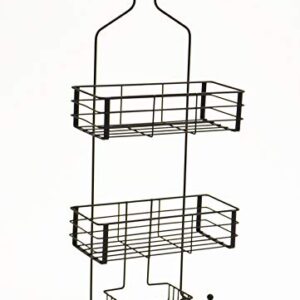 AQ 2-Tier Metal Wire Hanging Shower Caddy w/Hooks & Soap Tray, Organizer Rack Organizer for Shampoo, Bath Items, Hair Products, etc. - Matte Black