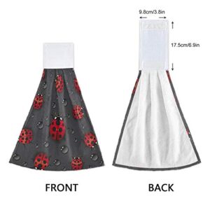 Blueangle Set of 2 Red Ladybugs Hanging Tie Towels Kitchen Hand Towel Absorbent Soft Coral Velvet Dish Wipe Cloth for Kitchen Bathroom