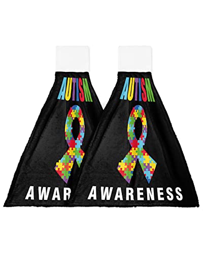 Autism Awareness Kitchen Hand Towels, 18x14 Inches Water Absorbent Hand Towel for Kitchen Decoration, Set of 2 Polyester Soft Hand Towels for Bathroom Decor Modern Inspiration Puzzle Pieces