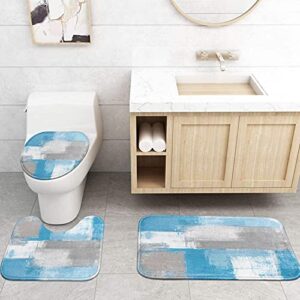 ArtSocket 4 Pcs Shower Curtain Set Grey Blue Abstract Painting Gray with Non-Slip Rugs Toilet Lid Cover and Bath Mat Bathroom Decor Set 72" x 72"