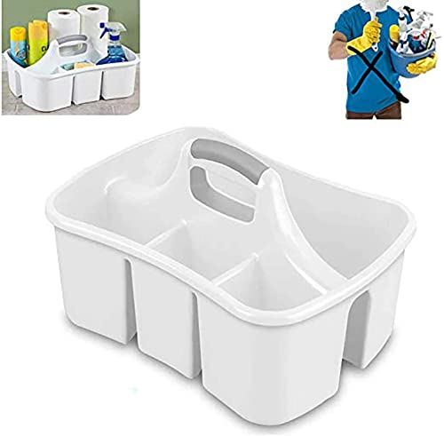 Lavo Home Bath Caddie White - Totes with Divided Compartments and Handles for Organizing, Storing & Carrying Cleaning Supplies and Bathroom Accessories (Large Cleaning Caddy)