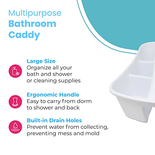 Lavo Home Bath Caddie White - Totes with Divided Compartments and Handles for Organizing, Storing & Carrying Cleaning Supplies and Bathroom Accessories (Large Cleaning Caddy)