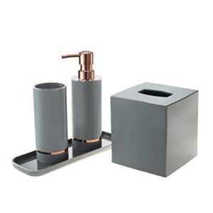 bathroom accessories - set of 4 includes decorative soap lotion dispenser, tumbler, tissue box, tray for modern farmhouse bath decor kitchen countertop organizer housewarming gift - grey