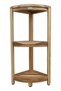 ecodecors snazzy corner teak shower corner shelf 33" radius 18” tall natural wood corner shower seat spa bench with shelf corner stool for shower in earthy teak finish