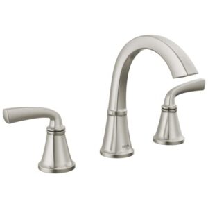 delta faucet geist widespread bathroom faucet brushed nickel, bathroom faucet 3 hole, bathroom sink faucet, bathroom faucets for sink 3 hole, drain assembly, spotshield brushed nickel 35864lf-sp