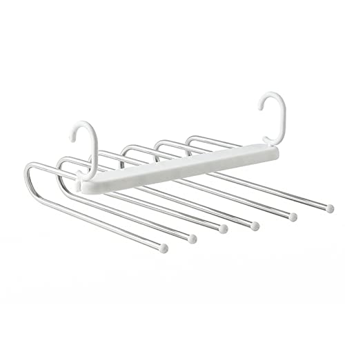 Space Saving Pants Hangers, 6 Layers Folding Multifunctional Pants Rack Hanger Stainless Steel Hangers for Closet Trousers Scarves Clothes Organization, 11.8x11.4x2.6 (White)