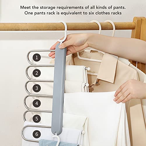 Space Saving Pants Hangers, 6 Layers Folding Multifunctional Pants Rack Hanger Stainless Steel Hangers for Closet Trousers Scarves Clothes Organization, 11.8x11.4x2.6 (White)