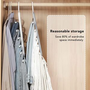 Space Saving Pants Hangers, 6 Layers Folding Multifunctional Pants Rack Hanger Stainless Steel Hangers for Closet Trousers Scarves Clothes Organization, 11.8x11.4x2.6 (White)