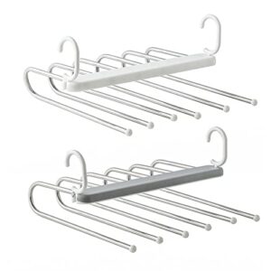 Space Saving Pants Hangers, 6 Layers Folding Multifunctional Pants Rack Hanger Stainless Steel Hangers for Closet Trousers Scarves Clothes Organization, 11.8x11.4x2.6 (White)