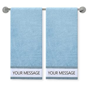 colorcommall personalized custom hand towel – 2 pack 16x32 inch premium luxury cotton eco-friendly oeko-tex certified bathroom bath soft border customized mother's day design text name picture gift meomorial