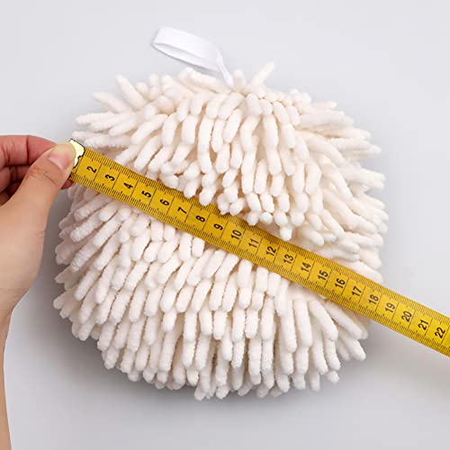 2 Pack Fuzzy Ball Towel White and Gray,Fast Drying Handball Absorbent Soft Towel for Kitchen,Hand Towels for Bathroom Decorative Set,Chenille Hanging Hand Towels