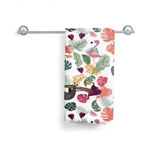 Hand Drawn Baby Sloth with Flamingo Soft Absorbent Guest Hand Towels Multipurpose for Bathroom, Gym, Hotel and Spa ( 27.5 x16 Inches)