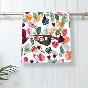 Hand Drawn Baby Sloth with Flamingo Soft Absorbent Guest Hand Towels Multipurpose for Bathroom, Gym, Hotel and Spa ( 27.5 x16 Inches)