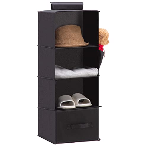 YOUDENOVA Hanging Closet Organizer, 4-Shelf Closet Hanging Storage Shelves with Drawers, Black