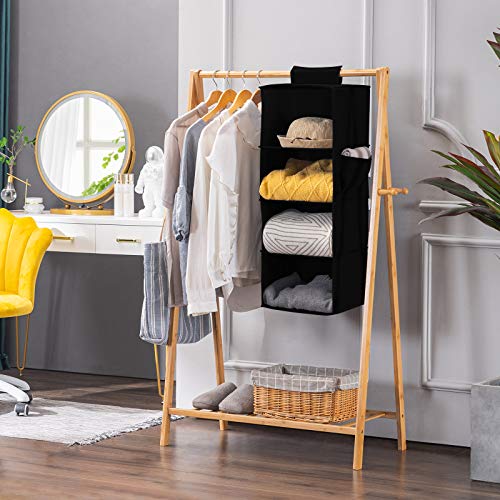 YOUDENOVA Hanging Closet Organizer, 4-Shelf Closet Hanging Storage Shelves with Drawers, Black