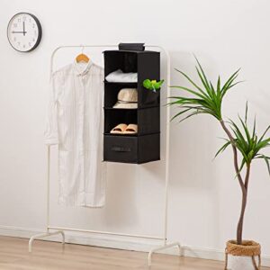 YOUDENOVA Hanging Closet Organizer, 4-Shelf Closet Hanging Storage Shelves with Drawers, Black