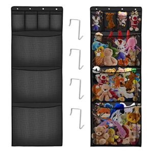 storage for stuffed animals,over door organizer for stuffed animals,mesh hanging organizer toy storage bag hanging storage pockets for kids room bathroom (black)