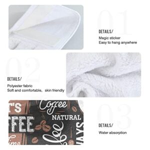 Oarencol Coffee Theme Beans Pattern Kitchen Hand Towel Absorbent Hanging Tie Towels with Loop for Bathroom 2 Pcs