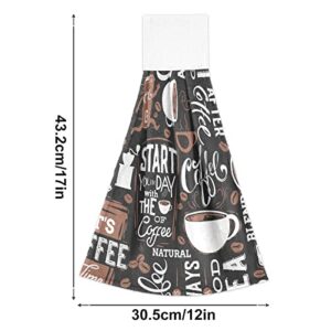 Oarencol Coffee Theme Beans Pattern Kitchen Hand Towel Absorbent Hanging Tie Towels with Loop for Bathroom 2 Pcs