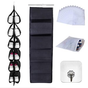 bystie hanging shoe organizer set,12 extra large shoe pockets, applied on door and wall, 360 rotating shoe rack for closet with non-woven tie bags for storage and 1 adhesive hook included, black