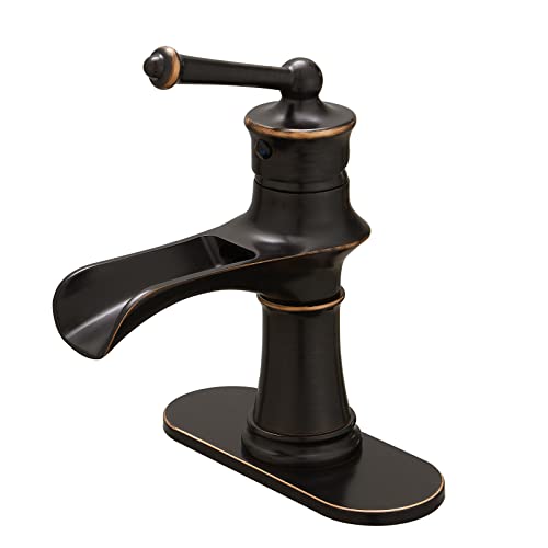 RUMOSE Bathroom Faucets for Sink 1 Hole & 3 Hole Oil Rubbed Bronze Bathroom Sink Faucets & Parts Waterfall Single Handle Bathroom Faucets Vanity Faucet RV Bathroom Brass Basin Faucet