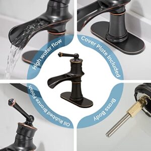 RUMOSE Bathroom Faucets for Sink 1 Hole & 3 Hole Oil Rubbed Bronze Bathroom Sink Faucets & Parts Waterfall Single Handle Bathroom Faucets Vanity Faucet RV Bathroom Brass Basin Faucet