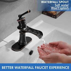 RUMOSE Bathroom Faucets for Sink 1 Hole & 3 Hole Oil Rubbed Bronze Bathroom Sink Faucets & Parts Waterfall Single Handle Bathroom Faucets Vanity Faucet RV Bathroom Brass Basin Faucet