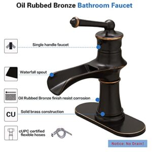 RUMOSE Bathroom Faucets for Sink 1 Hole & 3 Hole Oil Rubbed Bronze Bathroom Sink Faucets & Parts Waterfall Single Handle Bathroom Faucets Vanity Faucet RV Bathroom Brass Basin Faucet