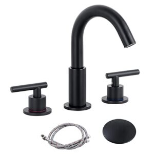 fgkq bathroom faucet for sink 3 hole, 8 inch widespread bathroom faucet, 2 handle high arc matte black bathroom sink faucets with pop-up drain and water supply lines