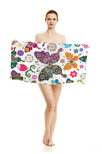 Butterflies Hand Towel,Seamless Spring White Floral with Colorful Butterflies and Flowers Soft Hand Towels for Bathroom/Kitchen/Yoga/Golf/Hair Towel for Men/Women/Girl/Boys 15X30 Inch