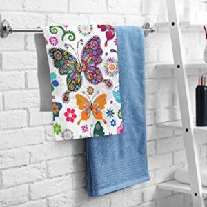 Butterflies Hand Towel,Seamless Spring White Floral with Colorful Butterflies and Flowers Soft Hand Towels for Bathroom/Kitchen/Yoga/Golf/Hair Towel for Men/Women/Girl/Boys 15X30 Inch