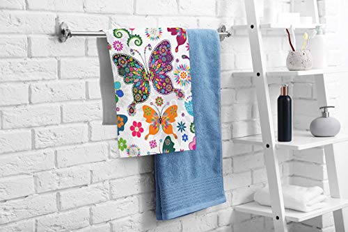 Butterflies Hand Towel,Seamless Spring White Floral with Colorful Butterflies and Flowers Soft Hand Towels for Bathroom/Kitchen/Yoga/Golf/Hair Towel for Men/Women/Girl/Boys 15X30 Inch