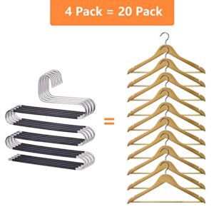 Pants Hangers S-Shape Non-Slip Space Saving Pants Hangers Metal Hangers Closet Storage Organizer for Pants Jeans Scarf,Towels Hanging (4)