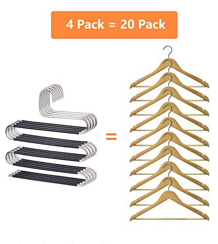 Pants Hangers S-Shape Non-Slip Space Saving Pants Hangers Metal Hangers Closet Storage Organizer for Pants Jeans Scarf,Towels Hanging (4)