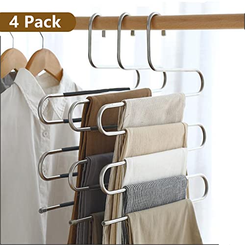 Pants Hangers S-Shape Non-Slip Space Saving Pants Hangers Metal Hangers Closet Storage Organizer for Pants Jeans Scarf,Towels Hanging (4)