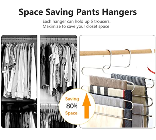 Pants Hangers S-Shape Non-Slip Space Saving Pants Hangers Metal Hangers Closet Storage Organizer for Pants Jeans Scarf,Towels Hanging (4)