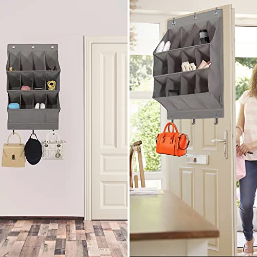 BestFire Over The Door Shoe Organizers, Large Hanging Shoe Organizer with 24 Pockets, Oxford Cloth Shoe Storage Organizer for Men Women Kids Shoe Storage, Grey, 2 Pack