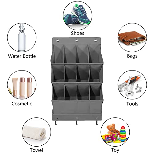 BestFire Over The Door Shoe Organizers, Large Hanging Shoe Organizer with 24 Pockets, Oxford Cloth Shoe Storage Organizer for Men Women Kids Shoe Storage, Grey, 2 Pack