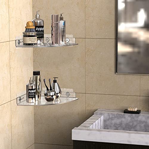 GeekDigg 2 Pack Corner Shower Caddy, Transparent Acrylic Shower Shelves, Wall Mounted No Drilling Traceless Adhesive Bathroom Storage Organizer for Living Room, Toilet and Kitchen