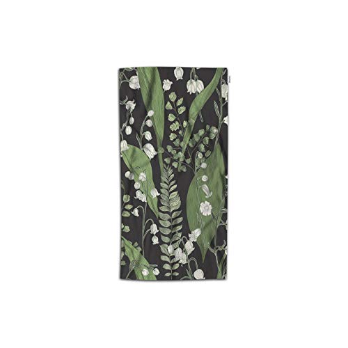 Moslion Lily Hand Towels 30Lx15W Inch Valley Fern Floral Buds Leaves Stems Hand Drawn Wildflower Spring Plant Hand Towels Kitchen Hand Towels for Bathroom Soft Polyester-Microfiber